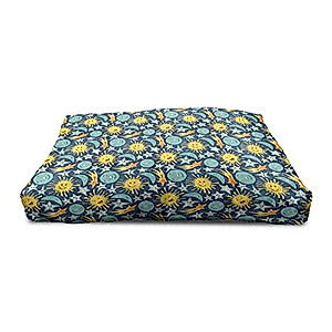 Ambesonne Stars Wooden Dog House, Sun and Moon Pattern in Cartoon Style Heavenly Bodies with Funny Faces, Indoor & Outdoor Portable Dog Kennel with Pillow and Cover, X-Large, Multicolor