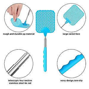ILamourCar 2 Pieces Fly Swatter, Extendable Fly Swatter, Manual Fly Swatter, Fly Swatter for Flies, Mosquitoes and Insects (Black&Blue)