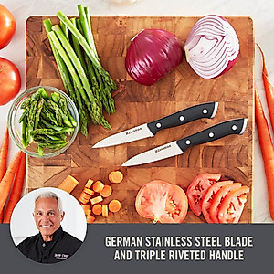 Zakarian by Dash 2 Piece Chef Grade German Steel Paring Knife Set with Smooth and Serrated Blades for Chopping, Dicing, Mincing, Slicing and More – Black