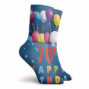 GULTMEE 70th Birthday Funny Compression Socks Women and Men,Colorful Balloons On Dark Blue Backdrop Party Items Art Print,Best for Circulation,Running,Athletic,Nurse,Travel,Multicolor -12 inch