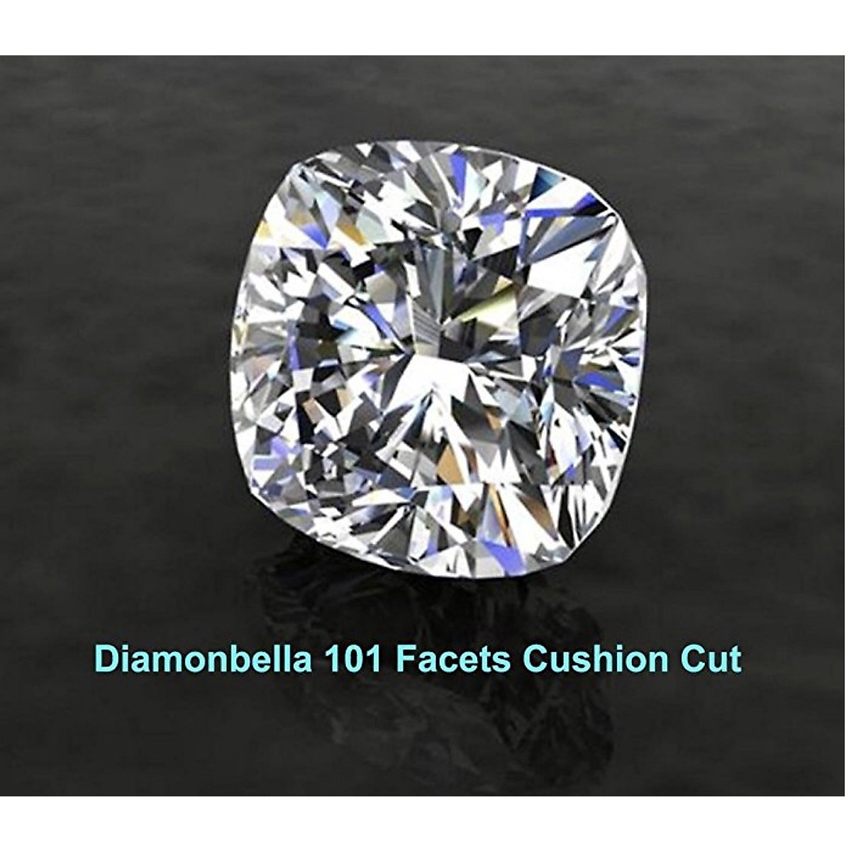 Diamonbella 101 Facets 2 Carat Princess Cushion Cut NSCD Simulated Diamond Ring 925 Silver Platinum Plated Halo (7)