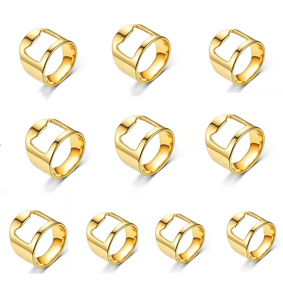 L & H Household 10pcs Set Stainless Steel Beer Ring Bottle Opener with 5 Mixing Sizes: Size8, Size9 Size10, Size11, Size12 (Gold)