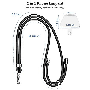 SHANSHUI Cell Phone Lanyard, Universal Detachable Crossbody Lanyard,Necklace Lanyard & Wrist Strap with Phone Patch for All Smartphones - Black