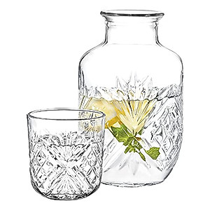 ONS ELITE Bedside Water Carafe with Glass Set - Glass Carafe 16 oz/Cup 4.5 oz - Bedside Carafe Pitcher and Cup - Night Carafe with Glass - Beautiful Gift Box (ORCHID)