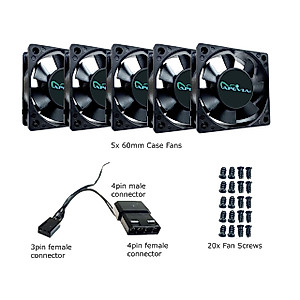 Apevia CF6025S-5 (5 Pk) 60mm x 60mm x 25mm Black Case Fan W/4PIN Molex + 3PIN Motherboard Adapter