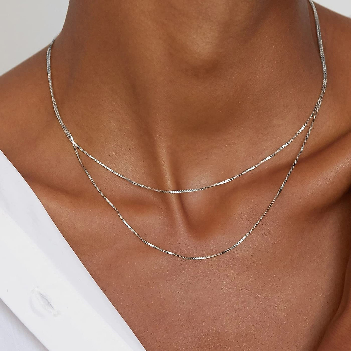 AllenCOCO Mens Silver Chain, 925 Sterling Silver Necklace for Women, 16 18 20 Inch Box Chain, Dainty Pure Silver Jewelry Gift