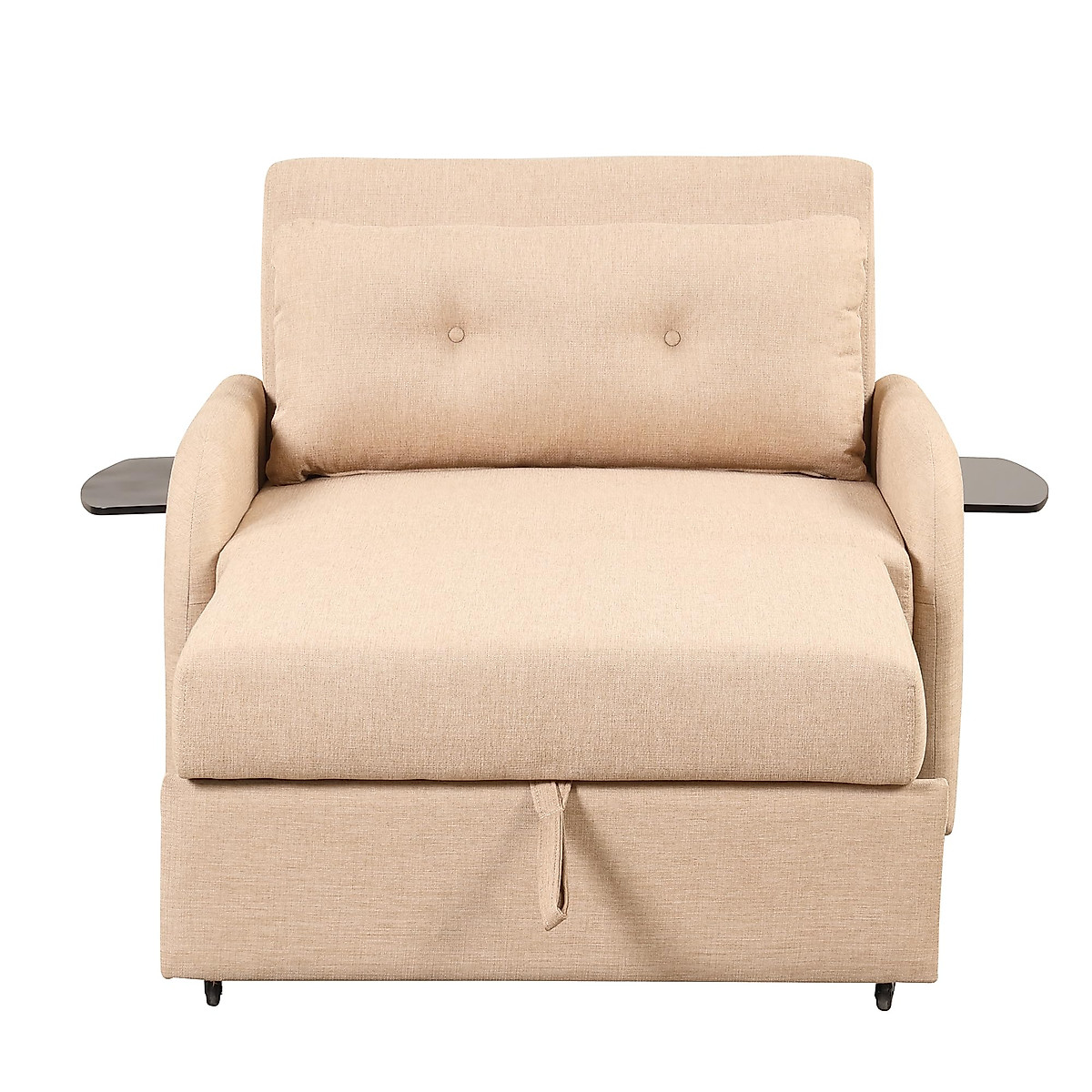 Verfur 3-in-1 Convertible Sofa Bed w/Wing Table and USB Charge, Multi-Functional Velvet Sleeper Futon Couch Pull-Out Sofabed, 41.5'' Loveseat Chaise Lounge for Living Room, Small Space, Beige