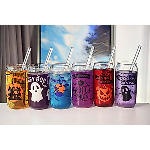 ANOITON Halloween Cups - Halloween Decorations Indoor Halloween Mug with Ghost Witch Decor Hocus Pocus Tumbler Halloween Party Supplies 18oz High Borosilicate Can Shaped Glass Cups Mug Tumbler