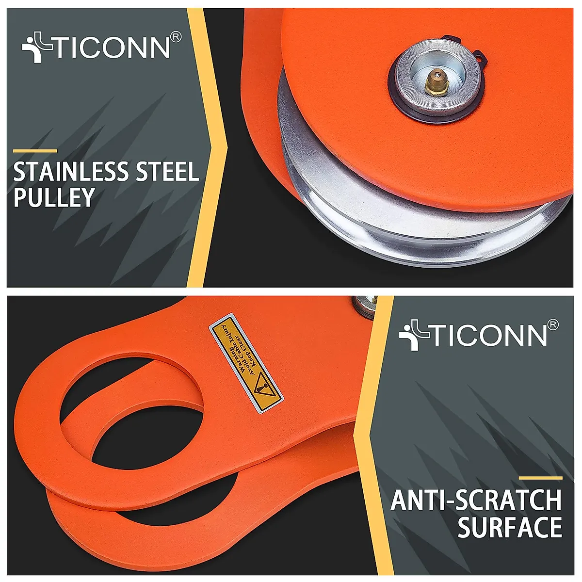 TICONN 10 Ton Winch Snatch Block Towing Pulley Blocks 22,000 LBS Capacity, Heavy Duty Offroad Recovery Accessory for Truck, Tractor, ATV & UTV