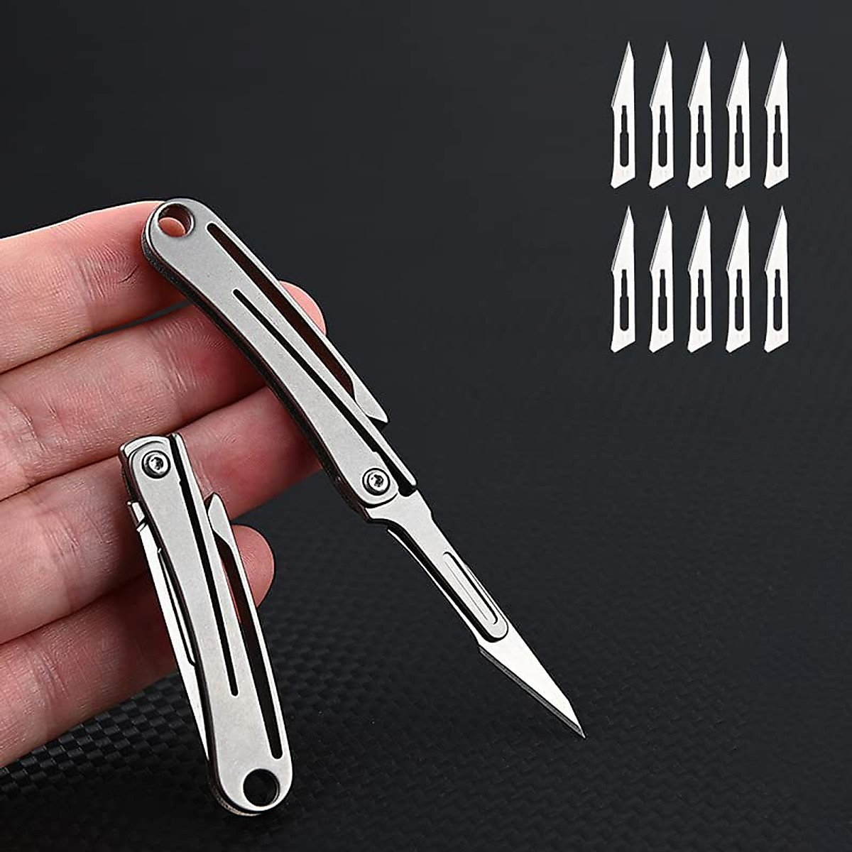 NBGDY Small Titanium Utility Knife,EDC Pocket Knife Folding Knife with 10 Blades,Ultralight Keychain Knife only 0.32oz.(kpq-1031)
