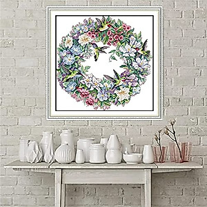 Cross Stitch Kits Patterns Embroidery Starter Kits for Adult Beginners and Kids DIY Easy Printed Cross-Stitch Kits for Home Decor - The Art of Hummingbirds 17.8×17.8(inch) (hjlk)