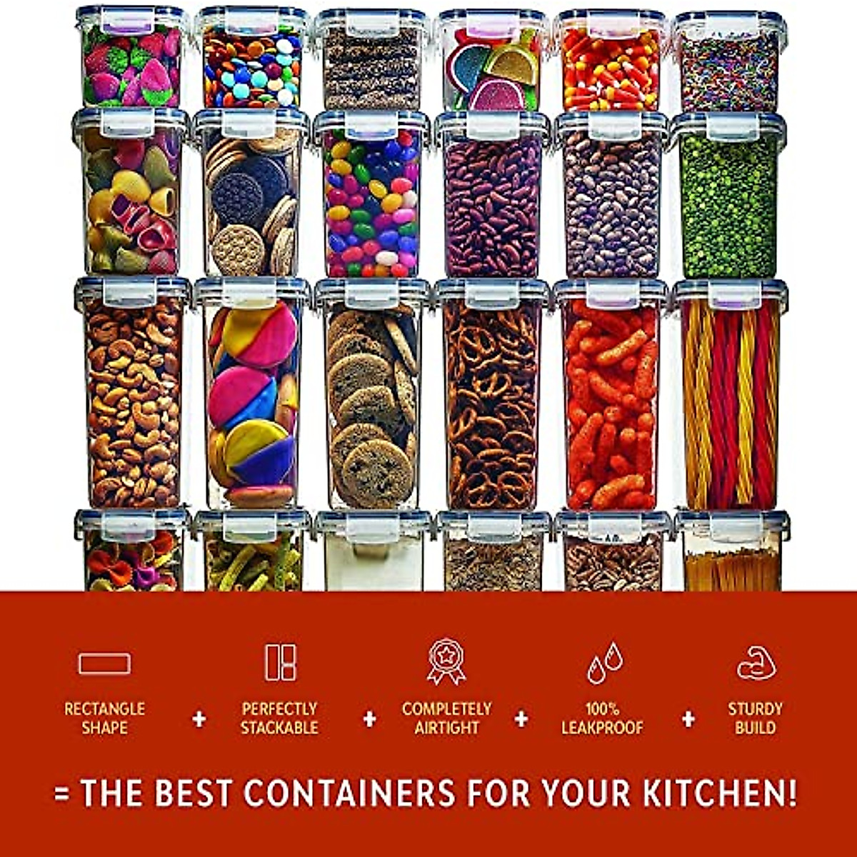 24 Pack plastic kitchen organizer food Storage containers with Lids, For sugar flour, Cereal, dry food.