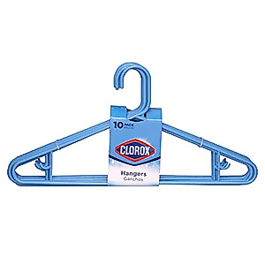 Clorox Blue Plastic Clothes Hangers – | Ideal for Everyday Standard Use | Two Accessory Hooks | Value Set (Pack of 10)