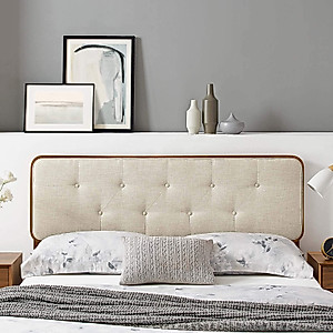 Modway MOD-6234-WAL-BEI Collins Tufted Queen Fabric and Wood Headboard, Walnut Beige