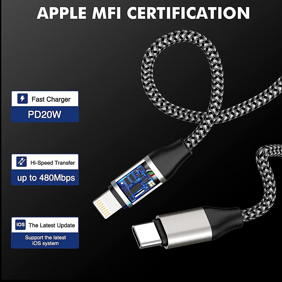 2Pack 3FT 5FT Fast Charger Cable Syncing Cord Nylon Braided