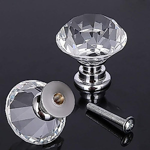 Akstore 6 Pcs Crystal Glass Cabinet Knobs 30mm Diamond Shape Drawer Kitchen Cabinets Dresser Cupboard Wardrobe Pulls Handles (30mm, Clear)