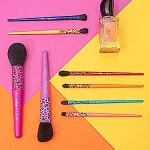 SHE HAS Makeup Brushes Set for Beginners Colorful Makeup Brush Kit Set 8Pcs Cute Make Up Brushes for Girls Premium Synthetic Face Powder Blush Contour Concealer Eyeshadow Leopard Print Makeup Brushes