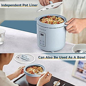 Topwit Mini Rice Cooker, 2 Cups Uncooked Rice Cooker Small with Glass Cover, 1.2L Portable Non-Stick Small Rice Cooker, Smart Control Rice Maker with 24H Delay Start & Keep Warm, Blue