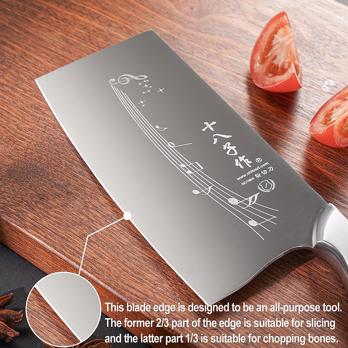 SHI BA ZI ZUO 7 Inch Chinese Kitchen Knife Vegetable Knife Professional Chef Knife with Stainless Steel Full Tang Cast Steel Handle