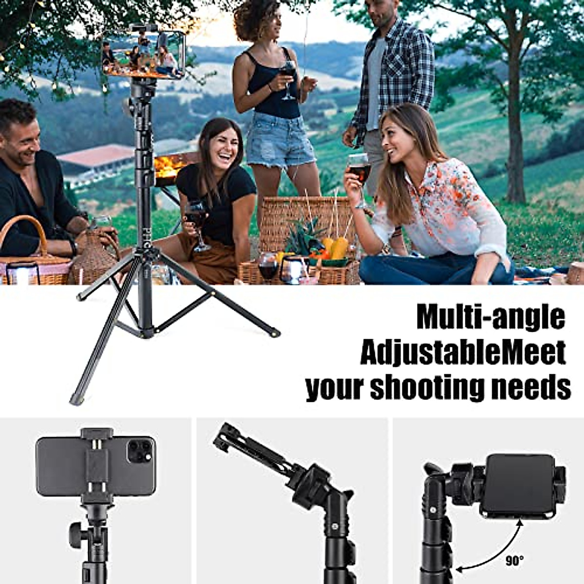 PHOPIK Phone Tripod Stand : Selfie Stick Tripod,Phone Tripod Extendable Camera & Cell Phone Tripod Stand for iPhone & Android Phone, Heavy Duty Aluminum, Lightweight