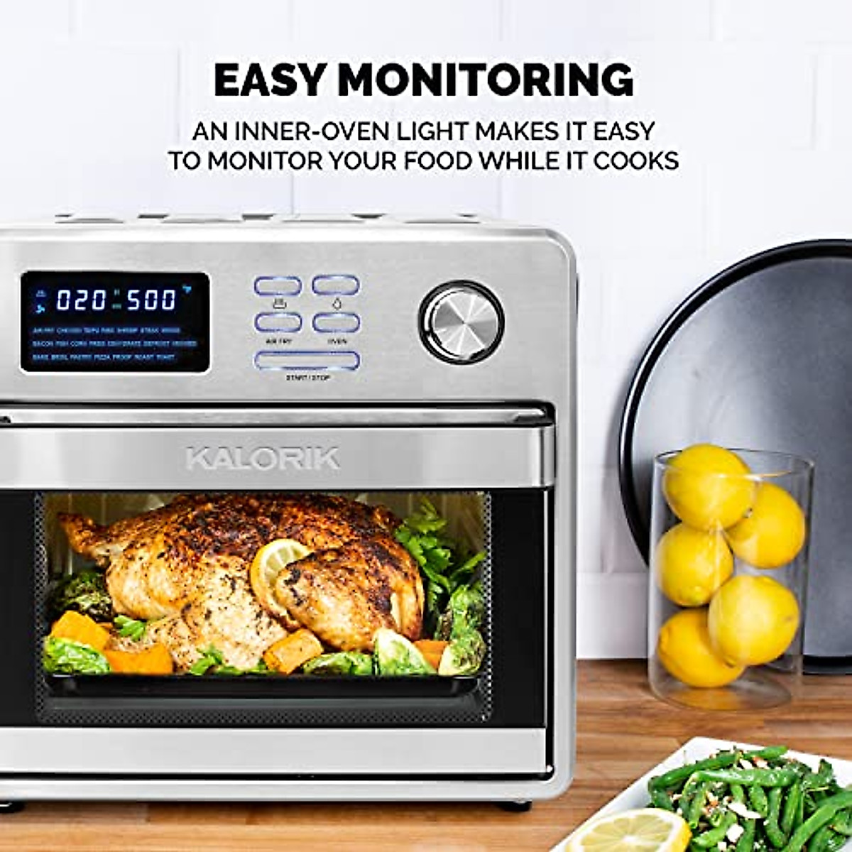 Kalorik MAXX® 16 Quart Digital Air Fryer Oven, Easy to Use, 9-in-1 Versatility - Air fryer, Bake, Braise, Broil, Dehydrate, Grill, Roast, Sear, and Toast, 21 Smart Presets, 5 Accessories, Bonus Cookbook, 500°F, 1600W, Stainless Steel