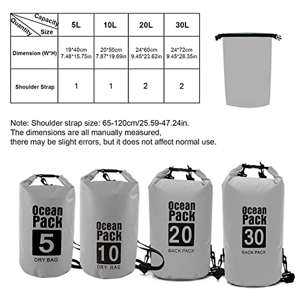 JIMACRO Dry Bag Waterproof Backpack, 30L Roll Top Float Lightweight Dry Bags Shoulder Strap Backpack, 500D Tarpaulin Wet Bag for Travelling Fishing Cycling Kayaking Swimming Boating