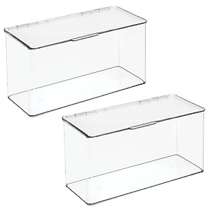 mDesign Plastic Stackable Playroom/Gaming Storage Organizer Bin Box with Hinged Lid for Drawer or Cabinet - Organize Electronics, Crayons, Games, Blocks, Toys, Lumiere Collection - 2 Pack - Clear