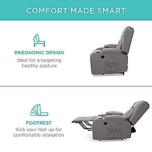 Best Choice Products Electric Power Lift Linen Recliner Massage Chair, Adjustable Furniture for Back, Lumbar, Legs w/ 3 Positions, USB Port, Heat, Cupholders, Easy-to-Reach Side Button - Gray