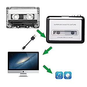 Portable Cassette Player USB Cassette Tape Player Captures Mp3 Audio Music, Cassette to Mp3 Converter Compatible with Laptops and Personal Computers