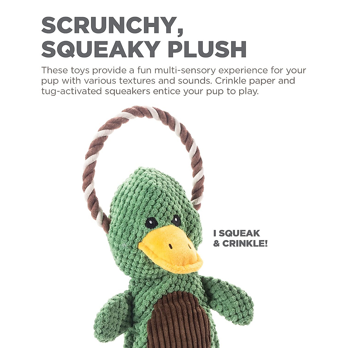 Outward Hound Scrunch Bunch Duck Interactive Plush Squeaky Dog Tug Toy