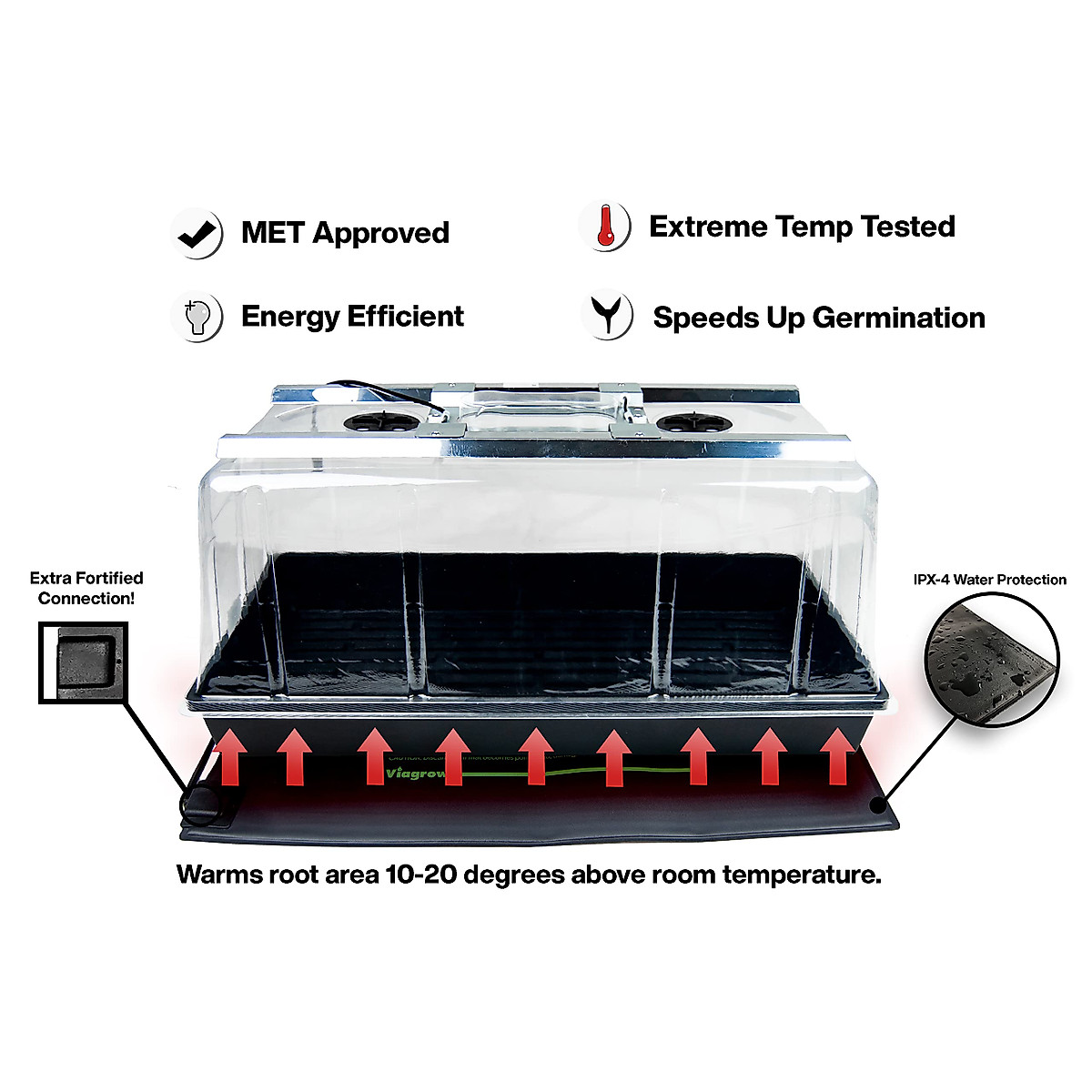 Viagrow Seedling Station Deluxe Kit with LED Grow Light, Propagation Dome, 4X Durable Seedling Tray, 50 Coir Seedling Starters & Heat mat