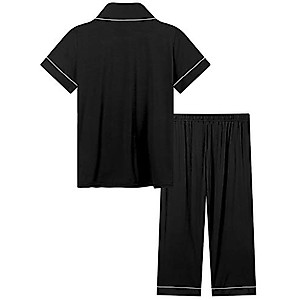 Joyaria Ladies Bamboo Cool/Warm Pajamas Capri Bamboo Sleepwear Set Comfy Pj Set(Black, Large)