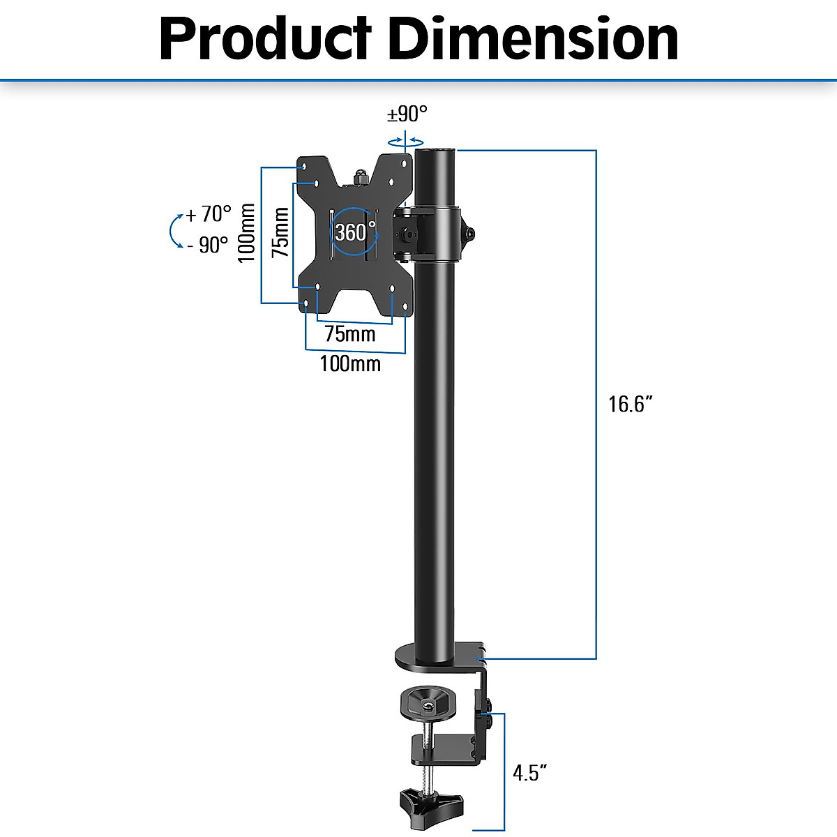 MOUNTUP Single Monitor Mount, Adjustable Monitor Stand for Max 32 Inch Flat Curved Computer Screen, Monitor Arm Desk Mount Fit VESA 75x75& 100x100, up to 17.6lbs, with C-Clamp and Grommet Base, Black