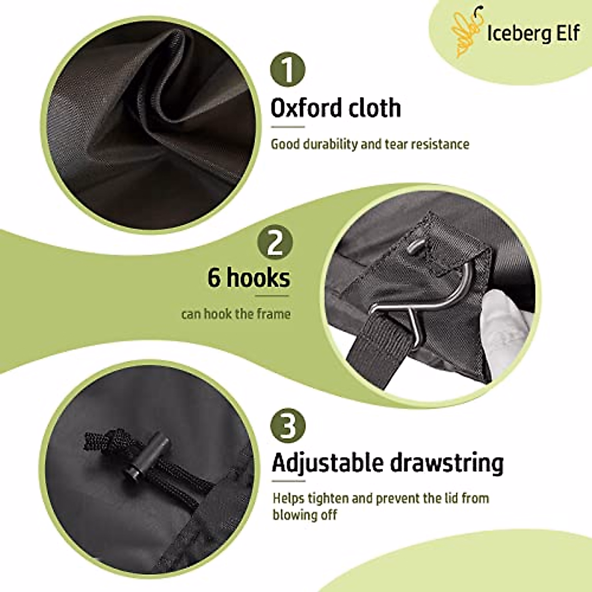 Iceberg Elf Folding Wagon Rainproof Insulation Cover, with 6 Hooks, Black Thin (Cover only, Accessories not Included)