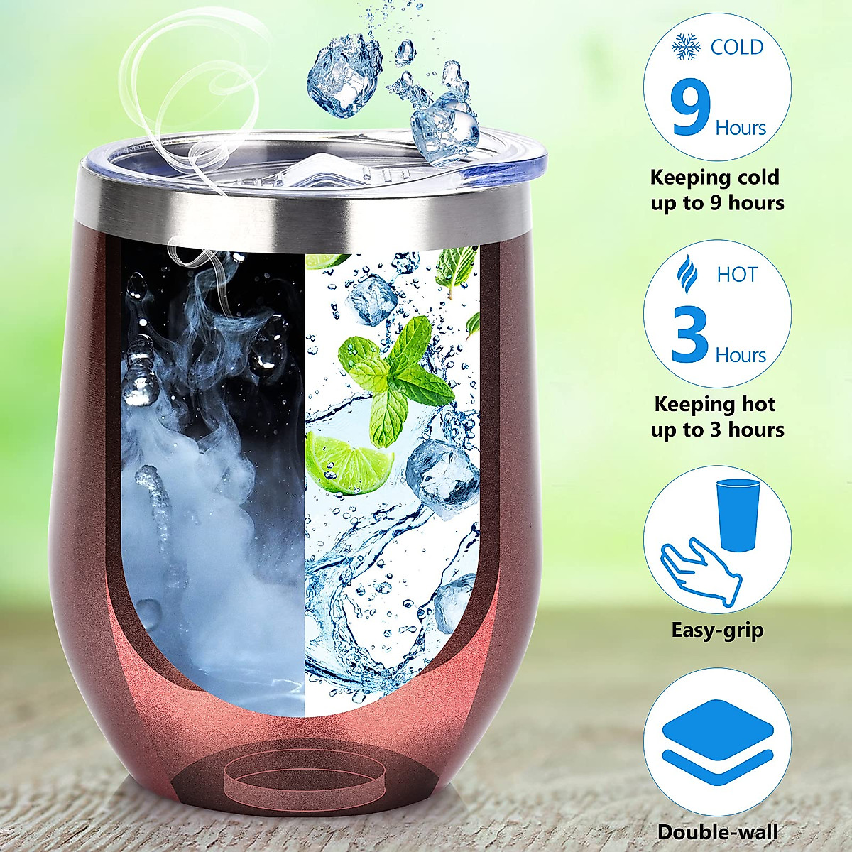 ONMIER Women Men Gifts - Birthday Valentines Day Christmas Holiday for Ladies, Coworkers and Friends - 12 oz Wine Tumbler Cup Set, Thank You Anniversary Appreciation Farewell Present (Gold)