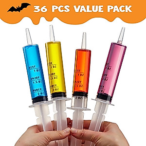 JOYIN 36 PCs 60ml Charge Plastic Syringes, 2 oz Reusable Container Tubes with Caps & Individually Wrapped; Easy-Grip Caps for Halloween Party Favor