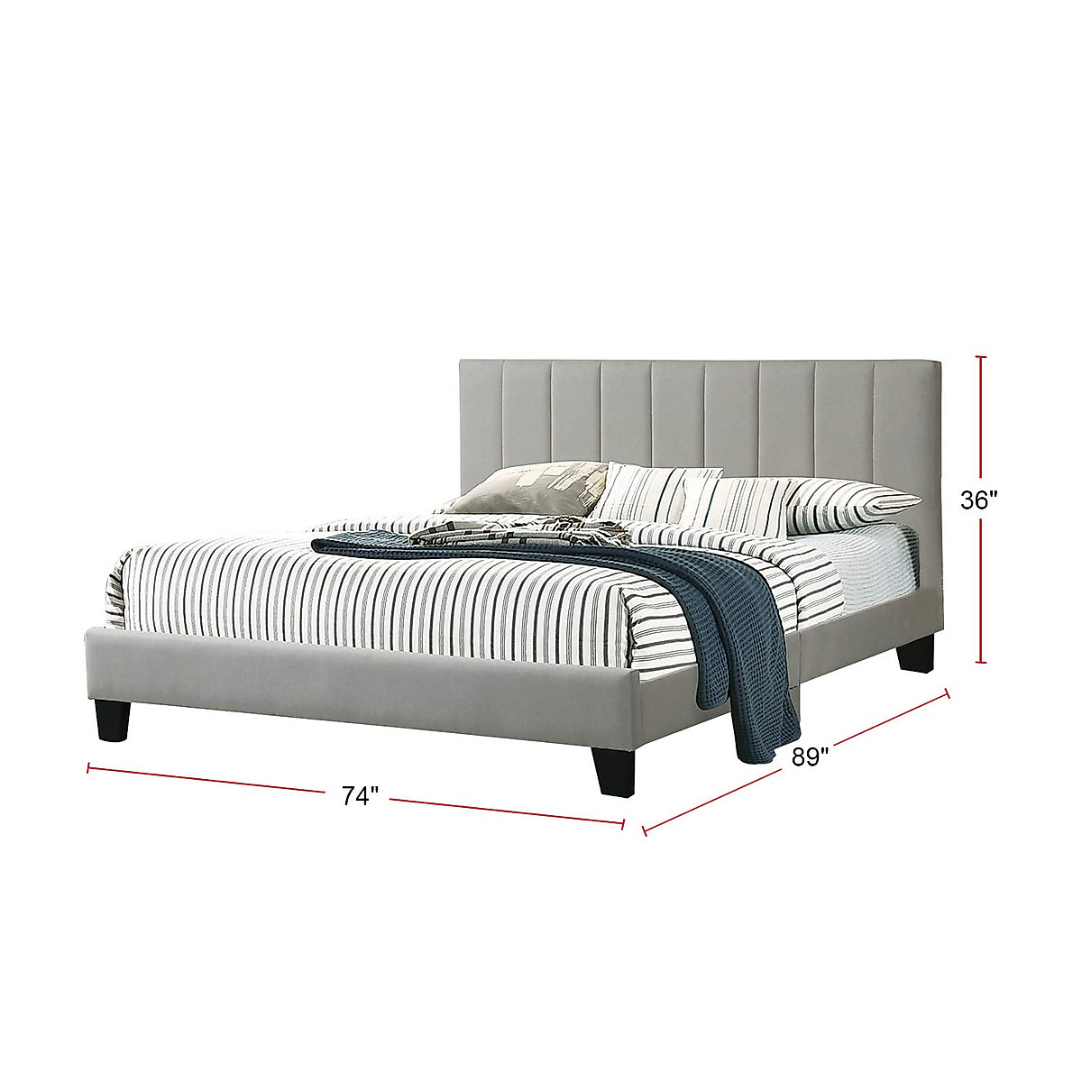 Grey Polyfiber Upholstered Cal. King Size Bed