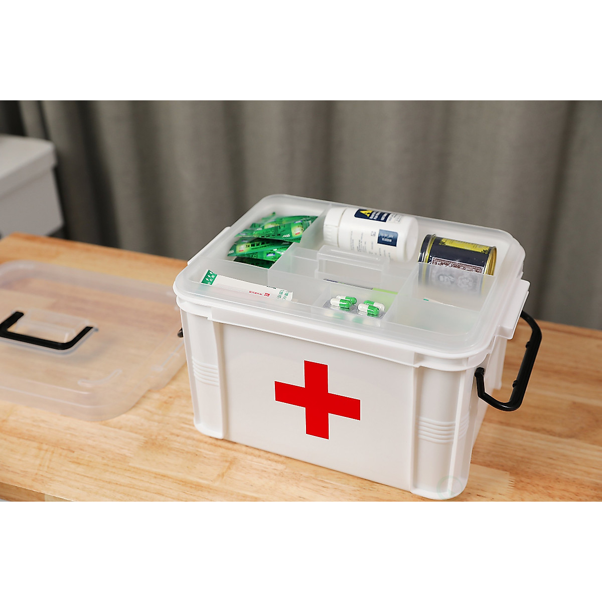 White Large Empty Medical Box for Home Emergency Supplies, Travel, Car, and Dorms – Compact First Aid Box with Handle, Detachable Tray and Locking Lid – Medical Organizer and First Aid Kit Storage