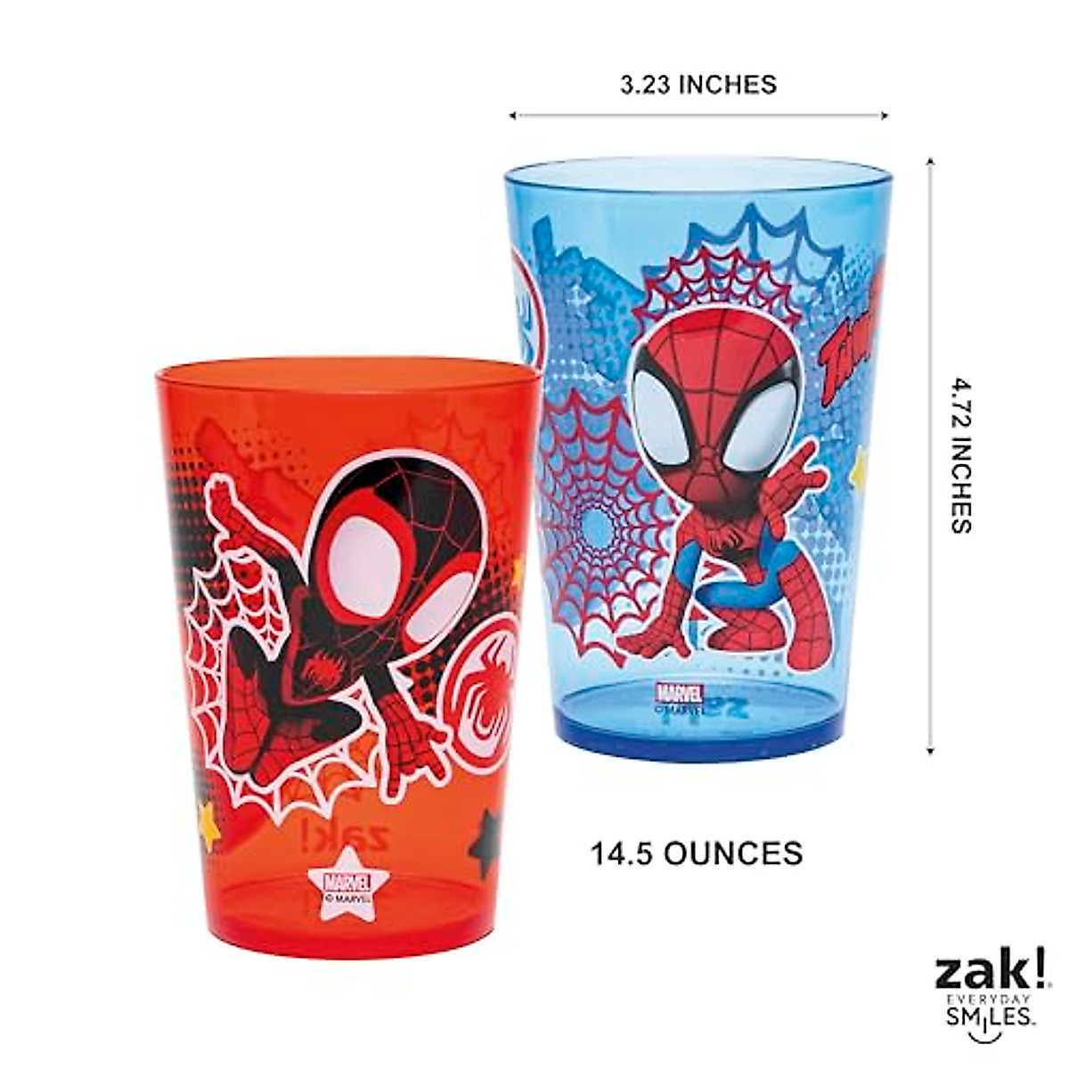 Zak Designs Marvel Spider-Man Nesting Tumbler Set for At Home, 14.5oz Non-BPA Plastic Cups, 4-Pack (Spidey and His Amazing Friends)