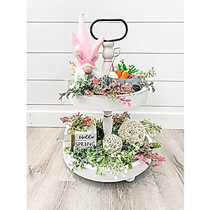 Paper and Pallet Wooden Two Tiered Tray - Rustic Farmhouse Decor 2 Tier Wood Serving Stand with Metal Handle for Halloween, Fall & Christmas - Decorative Kitchen Countertop Tray for Coffee Table