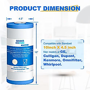 GOLDEN ICEPURE 5 Micron 10" x 4.5" Whole House Sediment Activated Carbon Water Filter Compatible with GE FXHTC, GXWH40L, GXWH35F, GNWH38S Universal Water Filter System 2pack