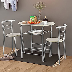 ARLIME 3-Piece Dining Set, Round Kitchen Table w/ 2 Chairs, Steel Frame & Wine Rack, Small Kitchen Table for Apartment, Dining Room, Kitchen, Small Space (Grey)
