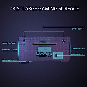 ESGAMING Gaming Desk with led Lights and USB Ports for Home Office and Gaming, RGB Gaming Table 44.5 inch Z Shaped Computer Desk with Cup Holder, Headphone Hook, Lighting Remote Controller, Black