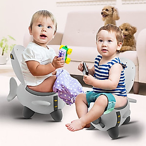 INTOP Airplane Kids Potty Training Toilet Seat for Girls and Boys Toddlers,Backrest Baby Toilet Training Seat with Brush & Potty Chair Liners, Splash Guard,Easy to Empty and Clean (White)