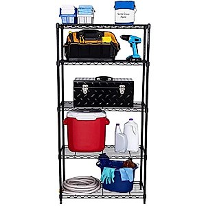 Seville Classics Solid Steel Wire Shelving Storage Unit Adjustable Shelves Organizer Rack, for Home, Kitchen, Office, Garage, Bedroom, Closet, Black, 5-Tier, 30" W x 14" D (New Model)