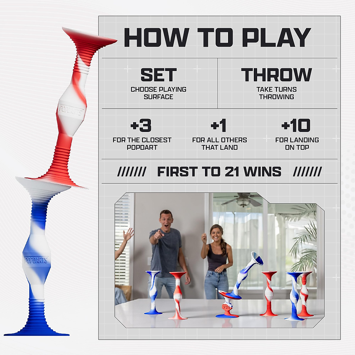 Popdarts USA Themed PRO Pack Game Set (Red White Blue Wigglenobber Target Marker) - Indoor, Outdoor Suction Cup Throwing Game - Competition with a POP