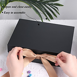 Shindel Black Gift Box, 10.5x7.5x3.1 inches Gift boxes for Presents with Lids, Magnetic Closure Rectangle Collapsible for Groomsman Proposal Box, Wedding, Christmas, Halloween, Birthday Gift Packging