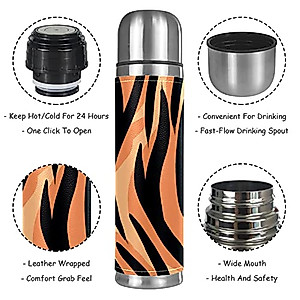 Stainless Steel Leather Vacuum Insulated Mug Tiger Texture Thermos Water Bottle for Hot and Cold Drinks Kids Adults 16 Oz