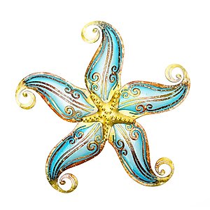 POXOHO Metal Starfish Wall Decor, Sea Life Coastal Decorations 12 inch Starfish Wall Art, Nautical Home Decoration Handing Ocean Beach Wall Art for Garden,Fence,Home,Patio,Kitchen,Bathroom,(Blue)