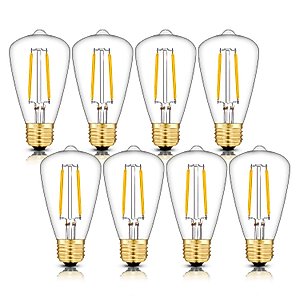 CRLight 2W LED Edison Bulb 30W Equivalent 300LM, 3000K Soft White E26 Vintage Edison Tiny ST48 / ST14 Clear Glass Dimmable LED Filament Light Bulbs, Pack of 8